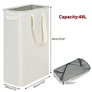 efluky Laundry Basket, Dirty Clothes Basket with Handles, Foldable Laundry Basket for Clothes, Tall Laundry Basket for Laundry Room, Dorm and Bedroom, 12.7 Gallons(48L) Beige