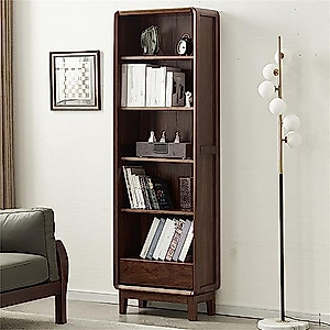 KWOKING Modern Closed Back Bookshelf Standard Solid Wood Bookcase with Drawers Black Walnut Bookcase Study Shelf Office Layered Storage Cabinet Floor-to-Ceiling Bookcase Brown 24" L x 12" W x 75" H