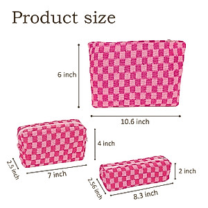 Jeeoy Large Capacity Makeup Bag Set Pink Checkered Makeup Bags 3 Pieces Canvas Travel Makeup Bag Organizer Travel Toiletry Bag Storage Bag for Women