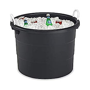 Homz 18 Gallon Plastic Multipurpose Utility Storage Bucket Tub with Strong Rope Handles for Indoor and Outdoor Use, Black, (2 Pack)