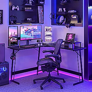 BANTI L Shaped Desk, Computer Gaming Desk, Home Corner Desk, Office Writing Workstation with Large Monitor Stand, Space-Saving, Easy to Assemble, Black