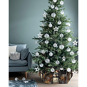 Christmas Penguin Christmas Tree Collar Tree Box Stand Cover, Artificial/Pencil/Silm/Skinny Tree Ring 6 Packs Collapsible Tree Skirt for Christmas Xmas Tree Decorations, Merry 17"x10"