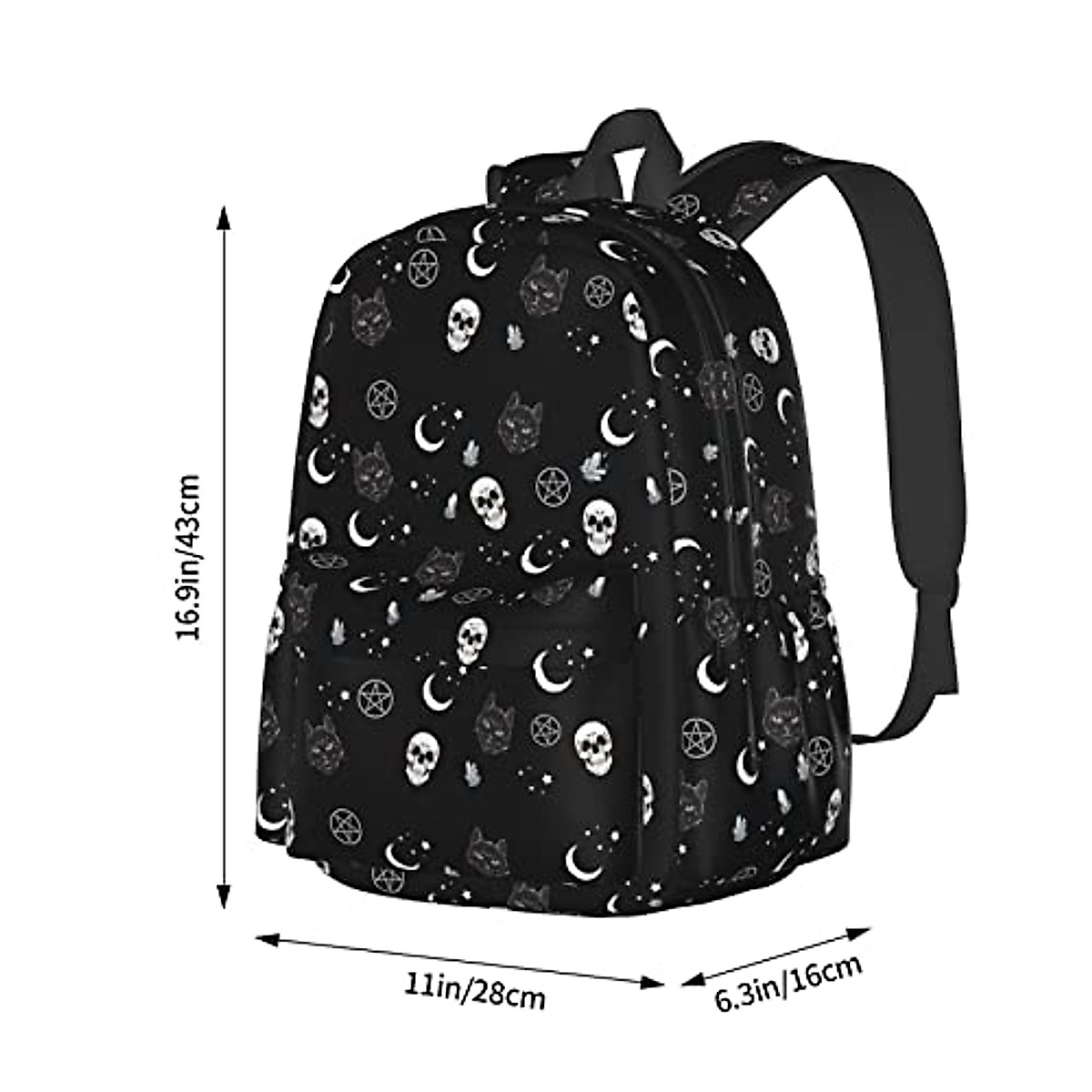 Black Gothic Skull Moon Cat Backpack Casual Sports Bookbag Unisex Travel Laptop Backpacks