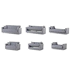 BEYAN Niagara Collection Contemporary Upholstered Convertible Storage Love Seat with Easy Access Storage Space, Includes 2 Pillows, Gray