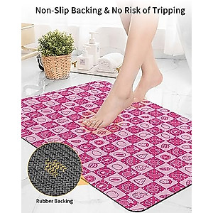 Pink Fruit Checkered Bath Mat for Tub,Non Slip Bathroom Floor Runner Rug Quick Dry & Absorbent Diatomaceous Earth Kitchen Shower Sink Washable Doormat,Funny Cute Fantasy Food Plaid Lattice 18"x30"