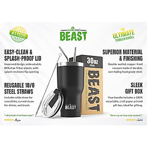 Beast 30 oz Tumbler Stainless Steel Vacuum Insulated Coffee Ice Cup Double Wall Travel Flask (Matte Black)