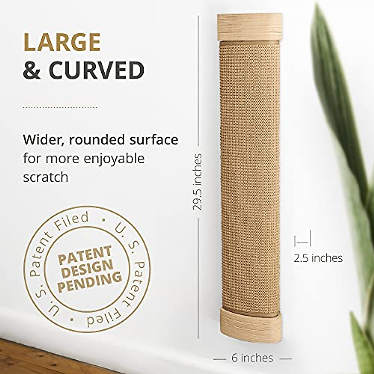 7 Ruby Road Wall Mounted Cat Scratching Post - Wall Mount Wooden Sisal Cat Scratcher & Vertical Scratch Pad (Replaceable) - Modern Cat Wall Furniture for Indoor Cats or Kittens (29.5 x 6 in)