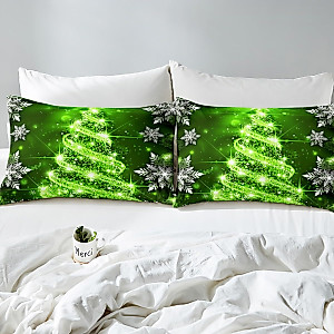Erosebridal Green Christmas Tree Bedding Set Christmas Themed Duvet Cover 2 Piece Christmas Decor Comforter Cover White Snowflake Xmas Bedspread Cover Happy New Year Gifts Bedding Twin Size