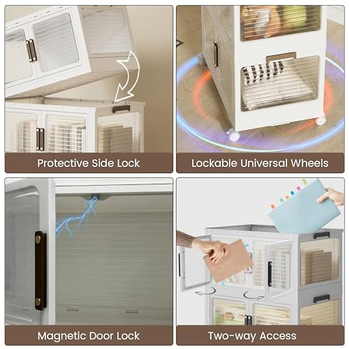 ECOWEEPUT Storage Bins with Lids-54 Gal Stackable Storage Containers, Foldable Storage Cabinet, Collapsible Storage Box with Wheels, Plastic Closet Organizers for Home Storage (2 Pack)