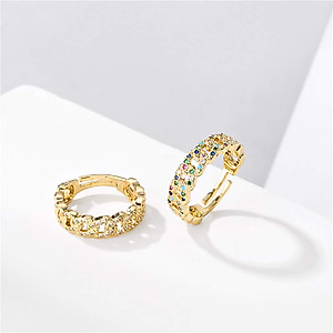 cmoonry 14K Gold Plated Women Open Ring 6mm Wide Band Cuban Link Chain Wedding Ring Cubic Zirconia Engagement Jewelry (White CZ)