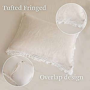 Simple&Opulence 100% Linen Boho Duvet Cover,3pcs Bohemian Textured Collection Bedding Set for All Seasons,French Country Comforter Cover Set with Pillow Shams (Queen, Tassel-White)