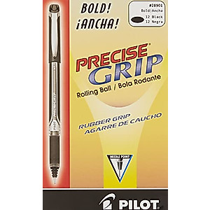 PILOT Precise Grip Liquid Ink Rolling Ball Stick Pens, Bold Point, Black Ink, 12-Pack (28901)