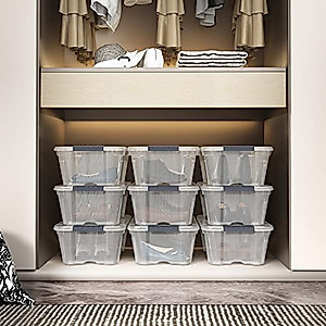 Giantex 12 Pack Storage Bins with Lids, 12.7 Qt. Storage Box, Stackable & Nestable Shoe Box, Tote Boxes, Closet Organization Container with Secure Latching Buckles, Classroom Art Supplies Storage, Clear