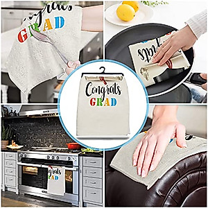 RainbowDay Cotton Kitchen Towels Super Soft Absorbent Kitchen Dish Towels for Drying Dishes/Hand/Tea/Bar Towels Bachelor Cap Happy Graduation Cleaning Kitchen Towels 2 Pack, 18x28 Inch