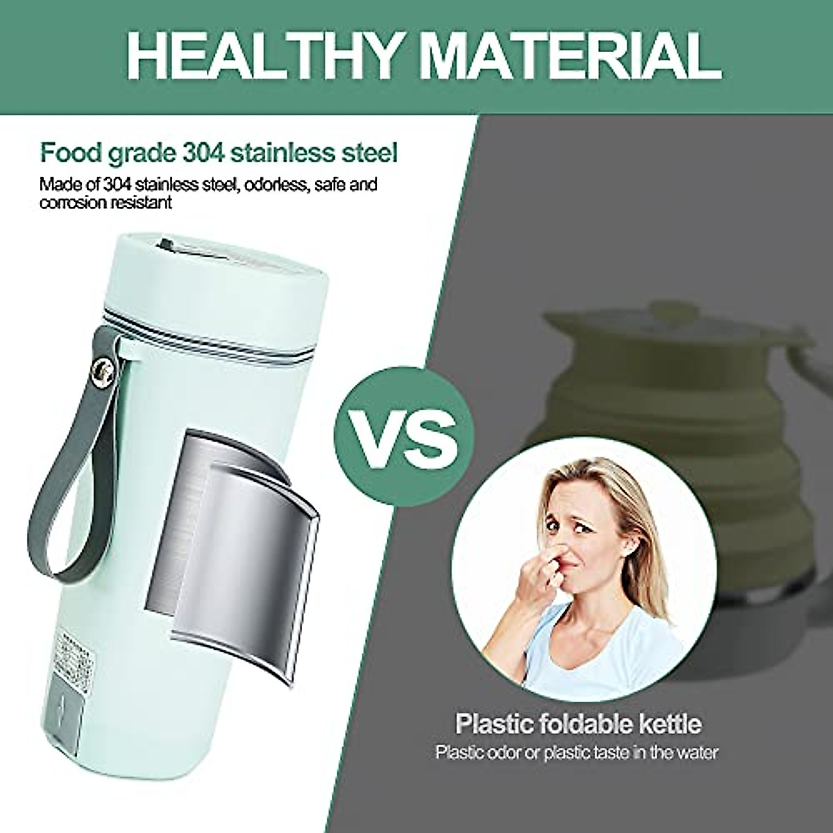 Travel Kettle Electric Small Stainless Steel - Portable Electric Kettle for Boiling Water - Travel Tea Kettle Automatic Shut off - Portable Water Boiler - One Cup Hot Water Maker - 350ml Travel Electric Kettle