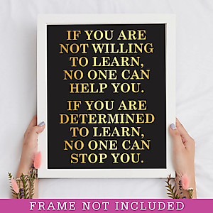 Motivational Wall Art for Office - Gold Foil 8 x 10 Unframed Prints - Positive Inspirational Quotes Encouraging Poster for Living Room Bedroom Bathroom Decor