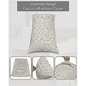 Flower Leaves Pillow Covers Standard Size Set of 2 Bed Pillow, Country Fall Winter Wild Floral Plant Herb Plush Soft Comfort for Hair/ Skin Cooling Pillowcases with Envelop Closure 20x26 Inches