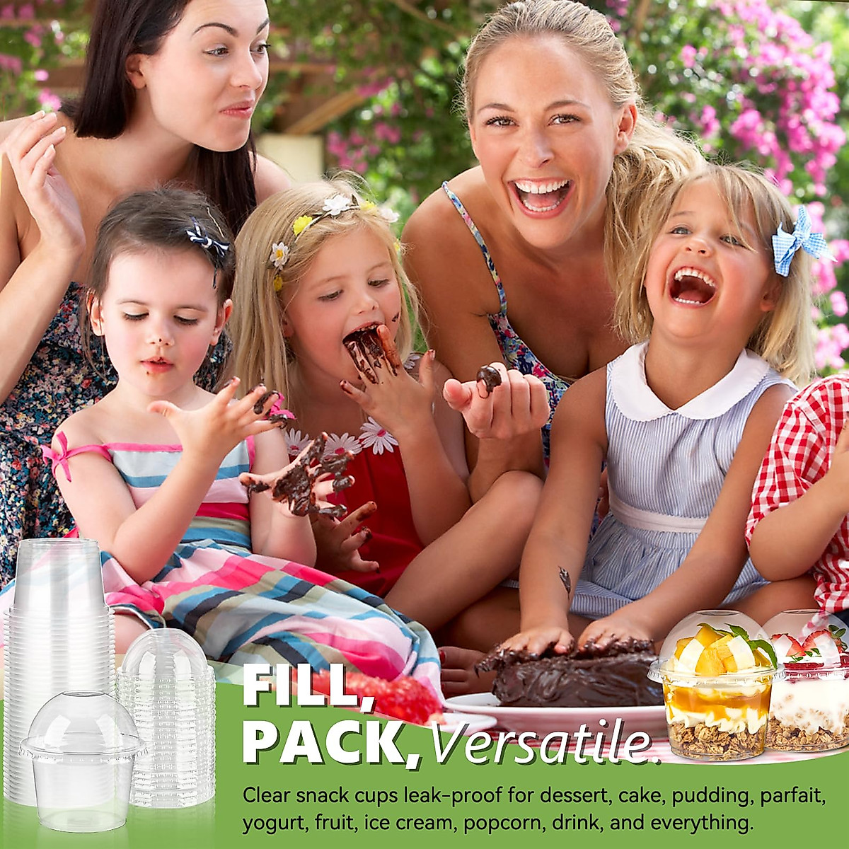 TOFLEN 50 Pack 8 oz Plastic Dessert Cups with Dome Lids, Clear Disposable Yogurt Parfait Cups with Lids, Individual Party Serving Snack Cups for Fruit Dessert Cake Pudding