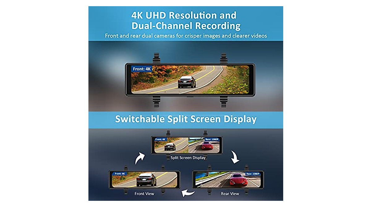 NexiGo D90 (Gen 2) True 4K Mirror Dash Cam with Dual Sony_Sensors, 11 ...