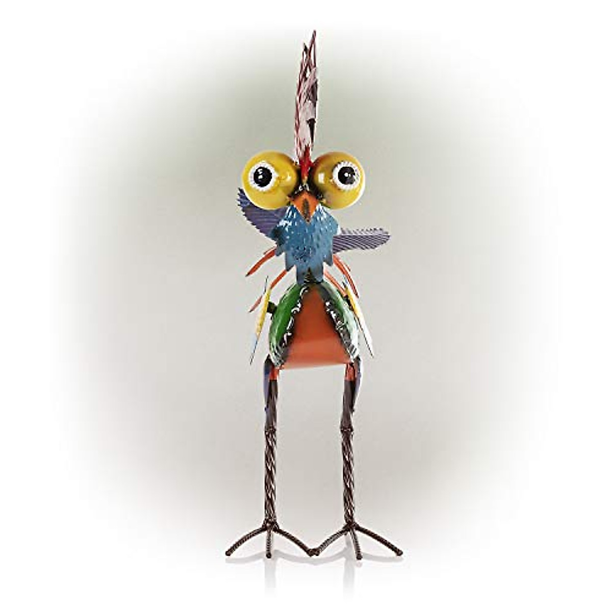 Alpine Corporation 18" Tall Indoor/Outdoor Wacky Metal Rooster Yard Statue Decoration