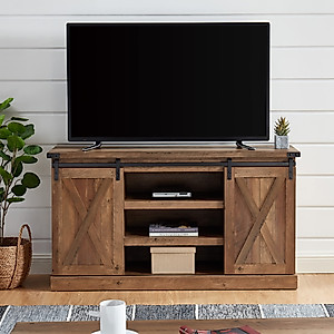 EDYO LIVING Farmhouse TV Stand for 65 Inch TV, Wood TV Stand with Sliding Barn Door, Entertainment Center with Storage Cabinet, Rustic Media Console for Living Room Bedroom, Rustic Oak