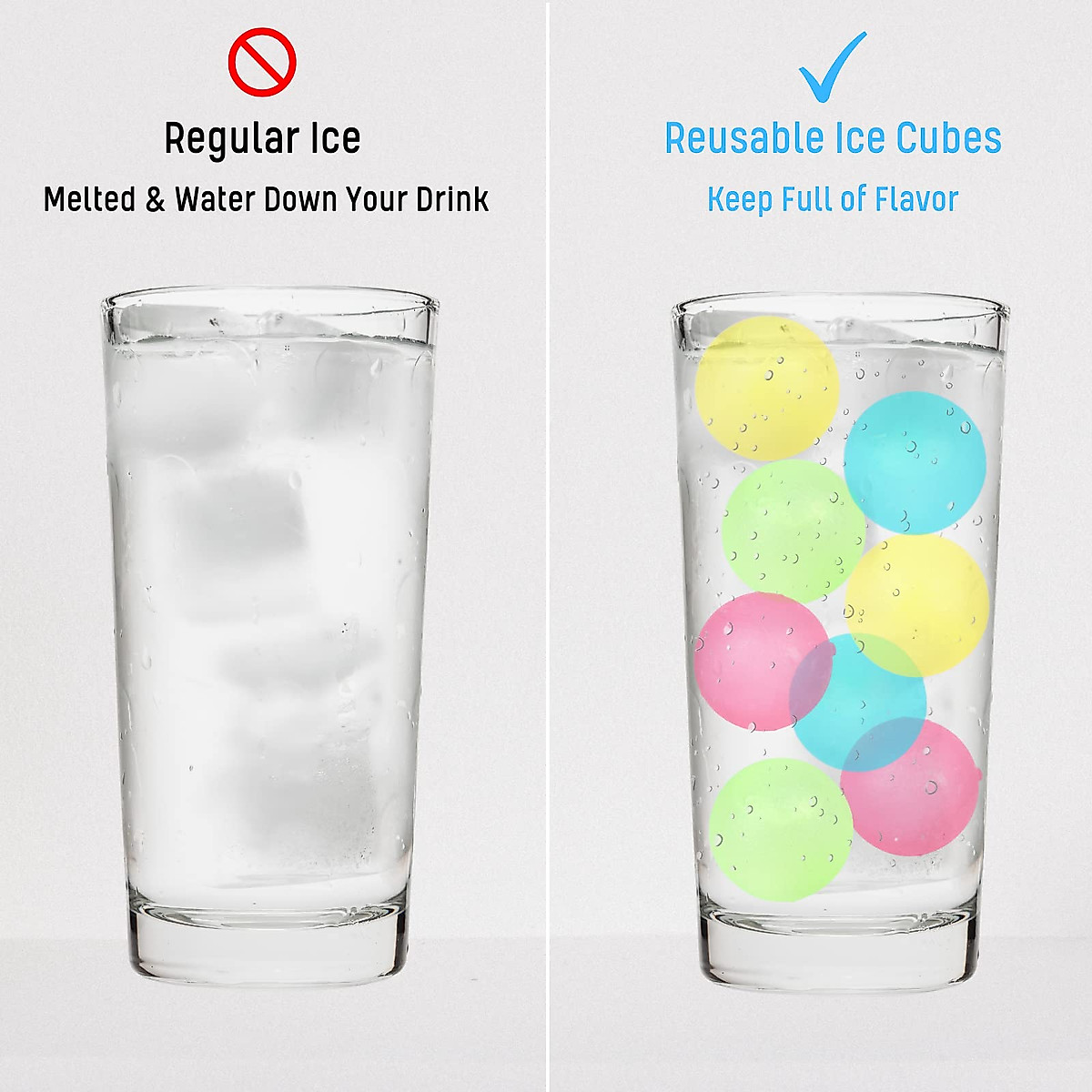 Reusable Ice Cube with Lid and Bin, Plastic Ice Cubes Round for Drinks BPA Free, Refreezable Ice Balls for Whiskey, Vodka, Coffee, Beer or Wine - Party Supplies for Boys, Girls, Kids/Adults 24 Pack