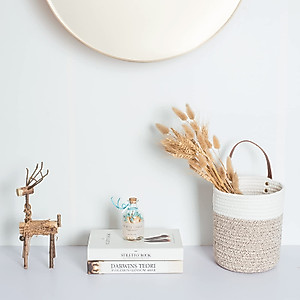 Hanging Storage Baskets Set of 2 For Wall/Door/Garage/Cabinets/Closet Organizer 6.7"x7.9" Small Woven Cotton Rope Basket with Leather Handle Home Décor for Plants