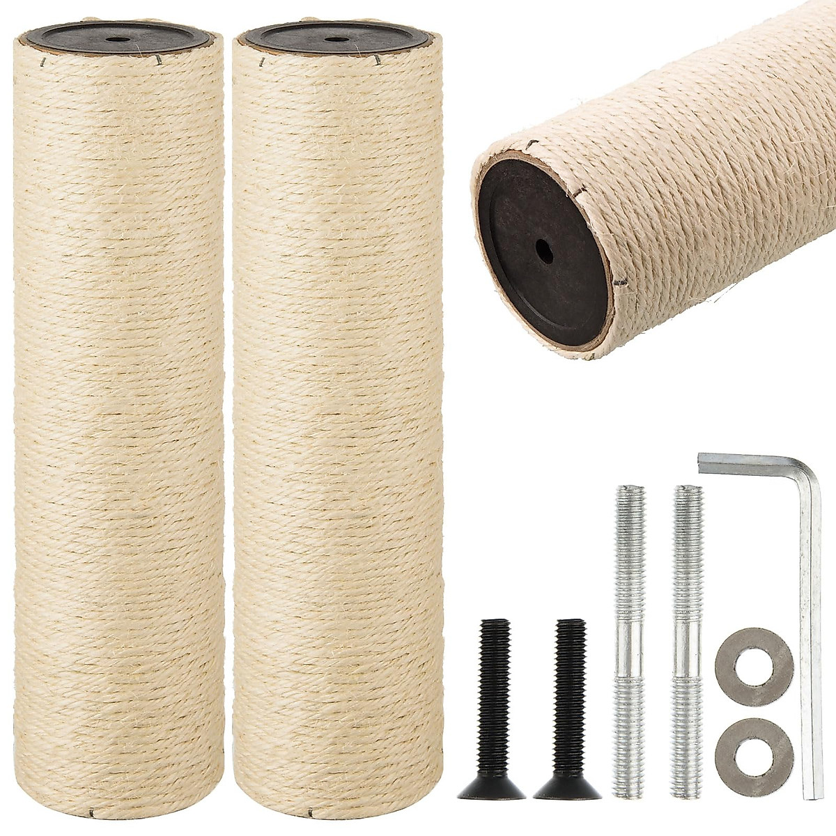 2 Root Cat Scratching Post Replacement 17.72x3.54 Cat Tree Scratch Post Replacement Natural Sisal Pole Cat Scratch Post Refill Pole Part with M8 Screws for Kitten Tree Tower Cat Furniture Accessories