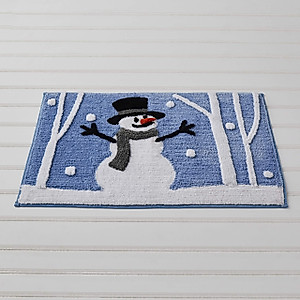 SKL Home Christmas Winter Friends Snowman Rug for Bath/Kitchen & Gift, Blue