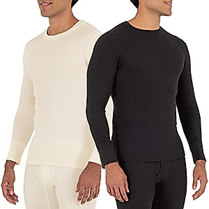 Fruit of the Loom Men's Recycled Waffle Thermal Underwear Crew Top (1 and 2 Packs), Black/Natural, 2X-Large