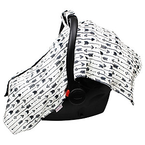 Top Tots Baby Car Seat Canopy Cover - Black Native Arrows on White