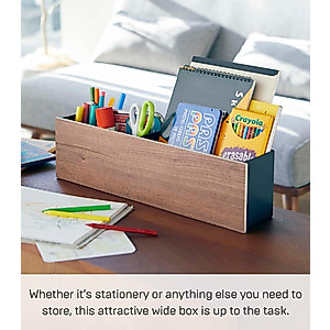 Yamazaki Home Rin Desk Organizer - Tv Remote Control And Pen Holder - Large - Steel + Wood