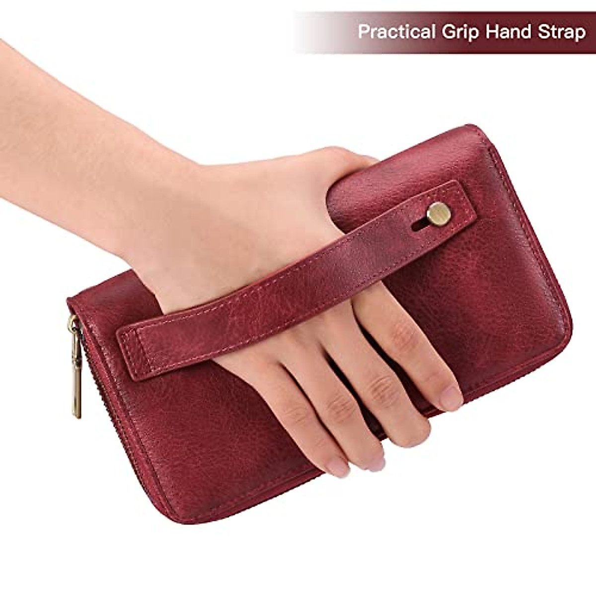 GAEKEAO Wallet for Women Double Zipper Phone Clutch RFID Blocking Vegan Leather Wristlet Purse Large Capacity Long Credit Card Holder with Grip Hand Strap