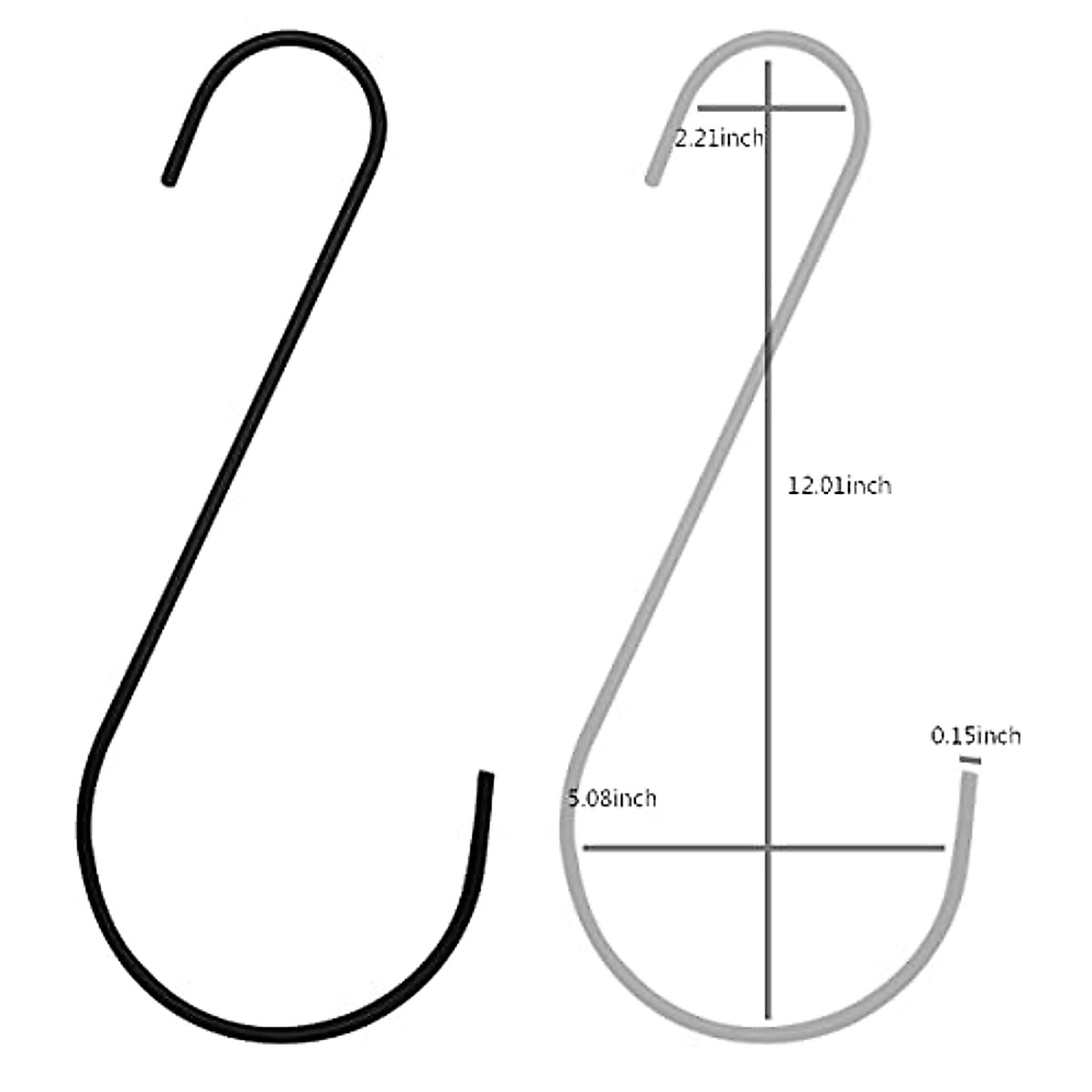 4 PCS Garden Hooks Hanger Tree Branch S Shaped Hook Heavy Duty Black Metal S Hooks for Hanging Plants Bird Feeders Baskets Lanterns and Ornaments (12 INCH)