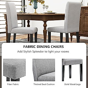 Fangflower Fabric Chair Set of 2 with Solid Wood Legs for Home Pertica, Dining Room, Kitchen, Light Grey, 2-Pcs Set