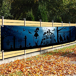 Haunted Mansion Decoration,Halloween Party Supplies Hitchhiking Ghosts Yard Sign Banner for Happy Halloween Party Decoration