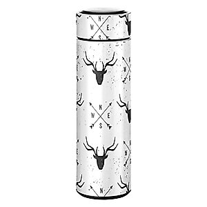 CaTaKu Arrow Deer Head Water Bottle Insulated 16 oz Stainless Steel Flask Thermos Bottle for Coffee Water Drink Reusable Wide Mouth Vacuum Travel Mug