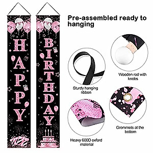 MORENKISS 21PCS Happy Birthday Party Decoration Banners with Balloons and Ribbons, Hanging Banner Porch Sign for Indoor/Outdoor Home Birthday Party