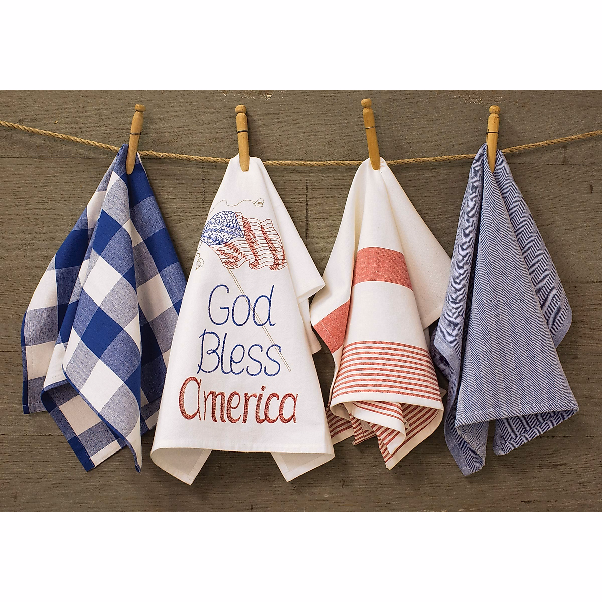 C&F Home God Bless America Flour Sack Kitchen Patriotic Red White Blue American Fourth of July Memorial Labor Day Towel Decor Decoration U.S.A. Independence Day Memorial Day Americana 18" x 27" White