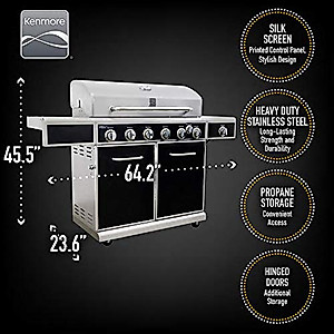 Kenmore PG-A40602SRL 6 Burner Propane Gas BBQ Grill with Side Burner, 73000 Total BTU, Black and Stainless Steel