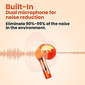 Cyberpunk Printing Wireless Bluetooth 5.3 Earbuds Headphone with Charging Case & Microphone, Noise Cancelling Earbuds, Waterproof Sport Workout Call Music In-Ear Headphones Earbuds Earphones Orange