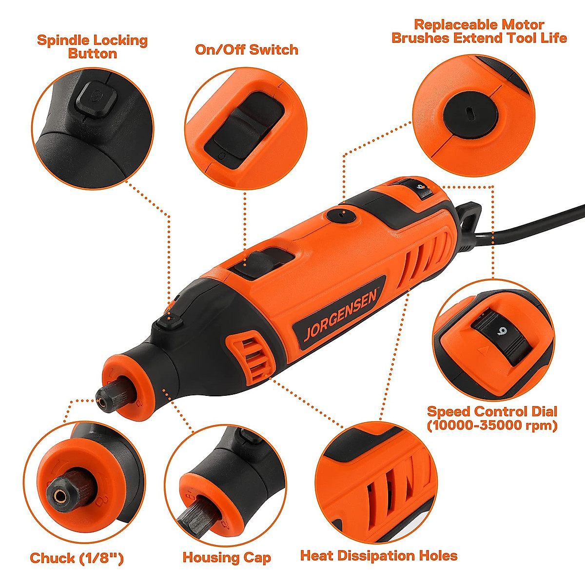 JORGENSEN Rotary Tool Kit, 6 Variable Speed Rotary Tool With 51pcs Rotary Tool Accessories, 1.6 Amp Powerful Rotary Tool