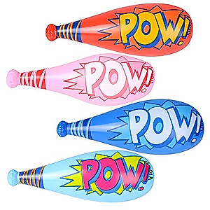Pow Inflatable Baseball Bats - (Pack of 12) Oversized 20 Inch Inflatable Toy Bat, Carnival Prizes, Goodie Bag Favors or Superhero Birthday Party Prizes for Kids by Bedwina