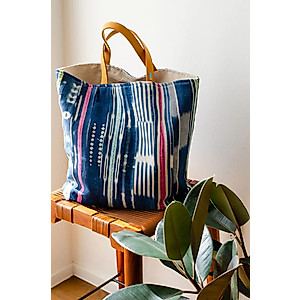 Ubuntu Life African Baule Canvas Tote Bag – Large Tote Bag, Beach Bag, and Travel Tote with Dyed Baule Cloth from Natural Cotton (Multicolor)