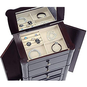 Hives and Honey Scarlett Jewelry Armoire - Elegant Storage Organizer for Your Precious Pieces | Solid Wood, Mirrored Lid | Anti-Tarnish Felt Lining | Espresso Finish