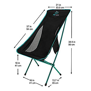 FE Active Folding Camping Chair - Extra Long Portable Compact Folding Beach Chair w/Headrest for More Comfort. Full Aluminum Joints for Hiking, Outdoors, Backpacking, Travel | Designed in California