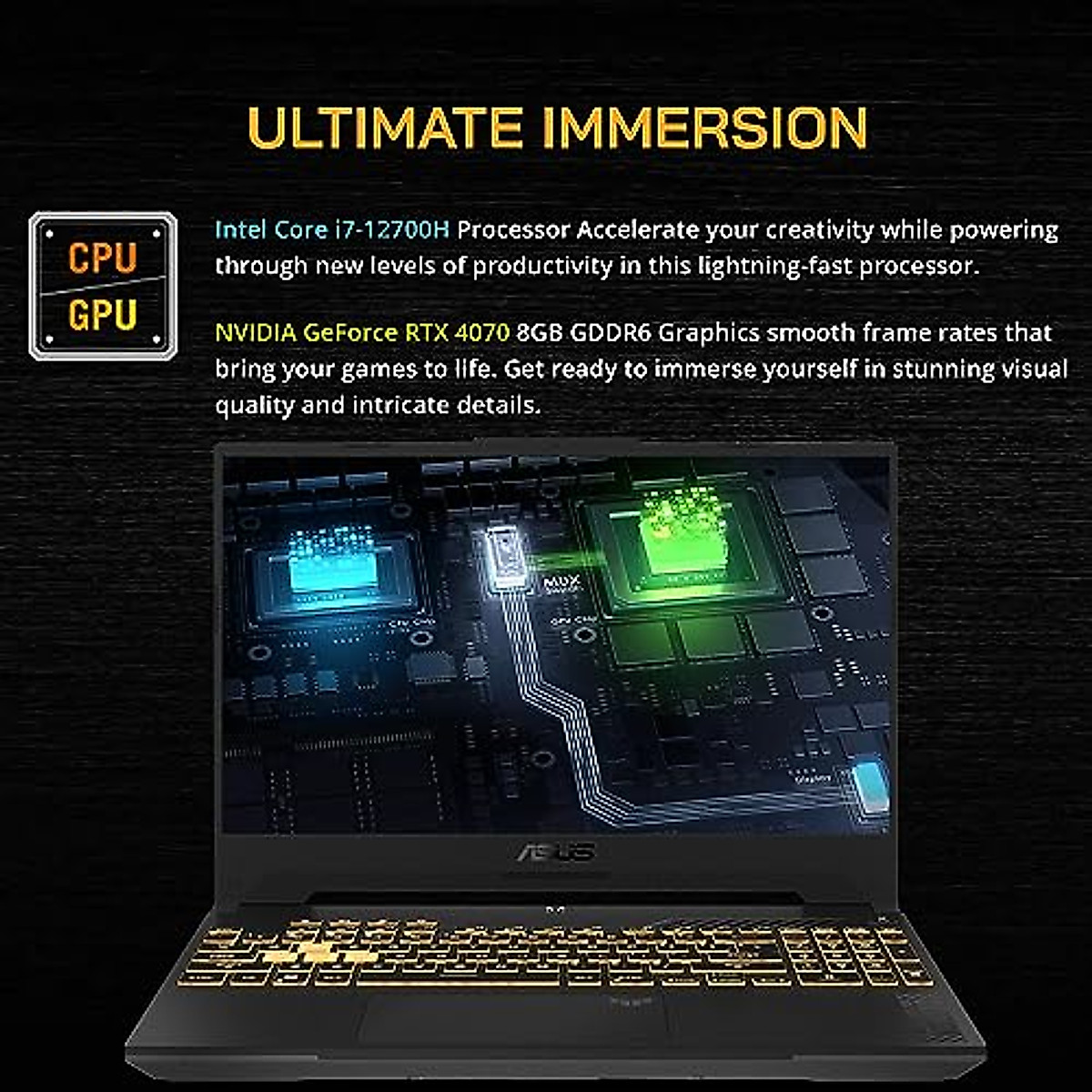 ASUS TUF F15 15.6” FHD Gaming Laptop, Intel Core i7-12700H, NVIDIA GeForce RTX 4070, 64GB RAM, 4TB SSD, RGB Keyboard, Numpad, Smart AMP Audio, Wi-Fi 6, Gray, Win 11 Pro, 32GB USB Card