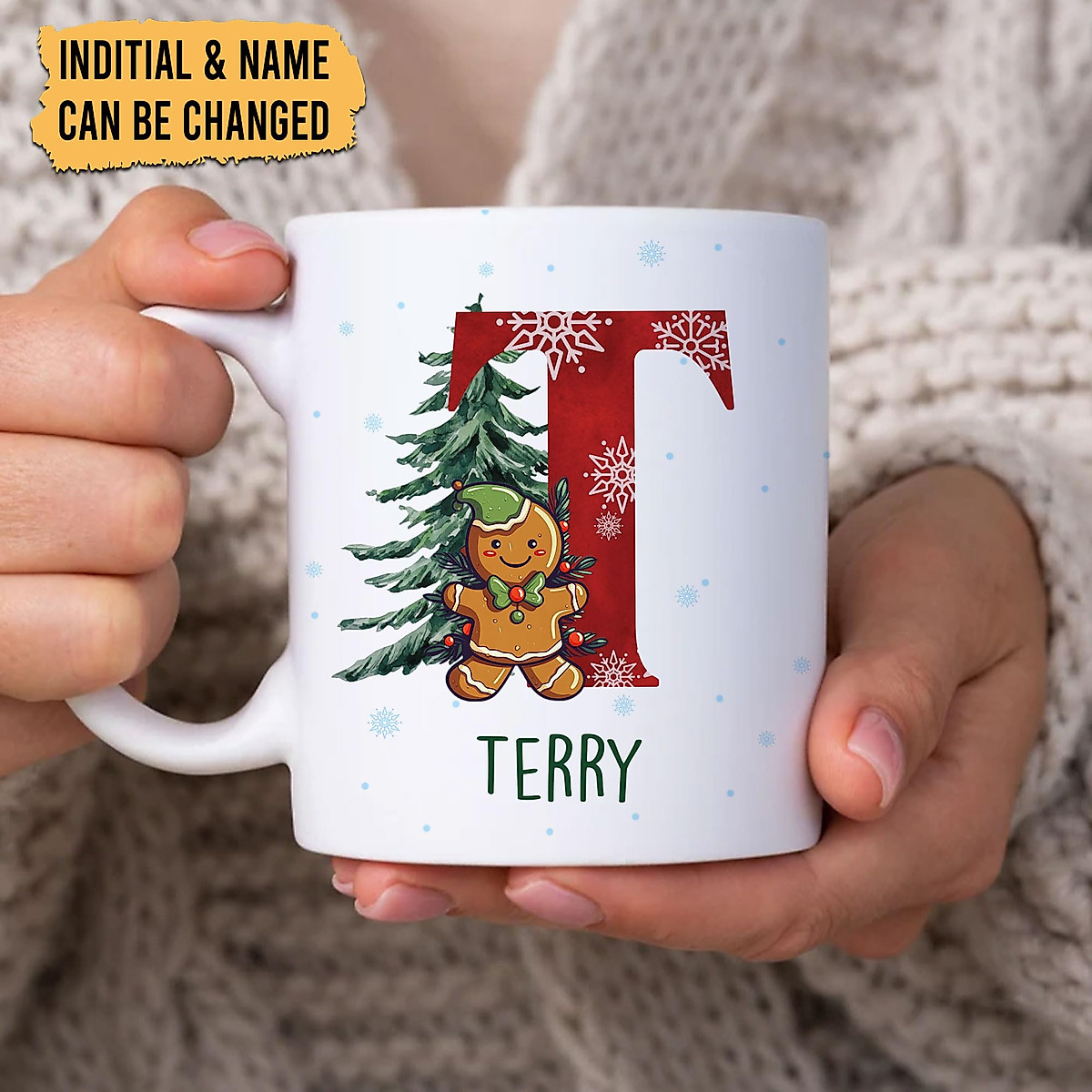 Hyturtle Personalized Gingerbread Christmas Gifts For Family - Custom Name Initial Ceramic Coffee Mug Cup 11oz - Monogram Alphabet Mug Gifts For Women, Men, Kids On Birthday, Christmas Thankgiving