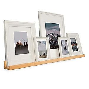 Rustic State Ted Narrow Wall Mount Wood Picture Ledge Photo Frame Display Floating Shelf for Living Room, Office, Kitchen, Bedroom, Bathroom Décor Storage - 36 Inch - Set of 2 - Natural