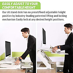[Upgrade]Eureka Ergonomic V2 Sit To Stand Desk Converter, 36'' Height Adjustable Standing Desk Risers Converters Desktop Stand Computer Workstation Home Office Computer Desk with Keyboard Tray - White